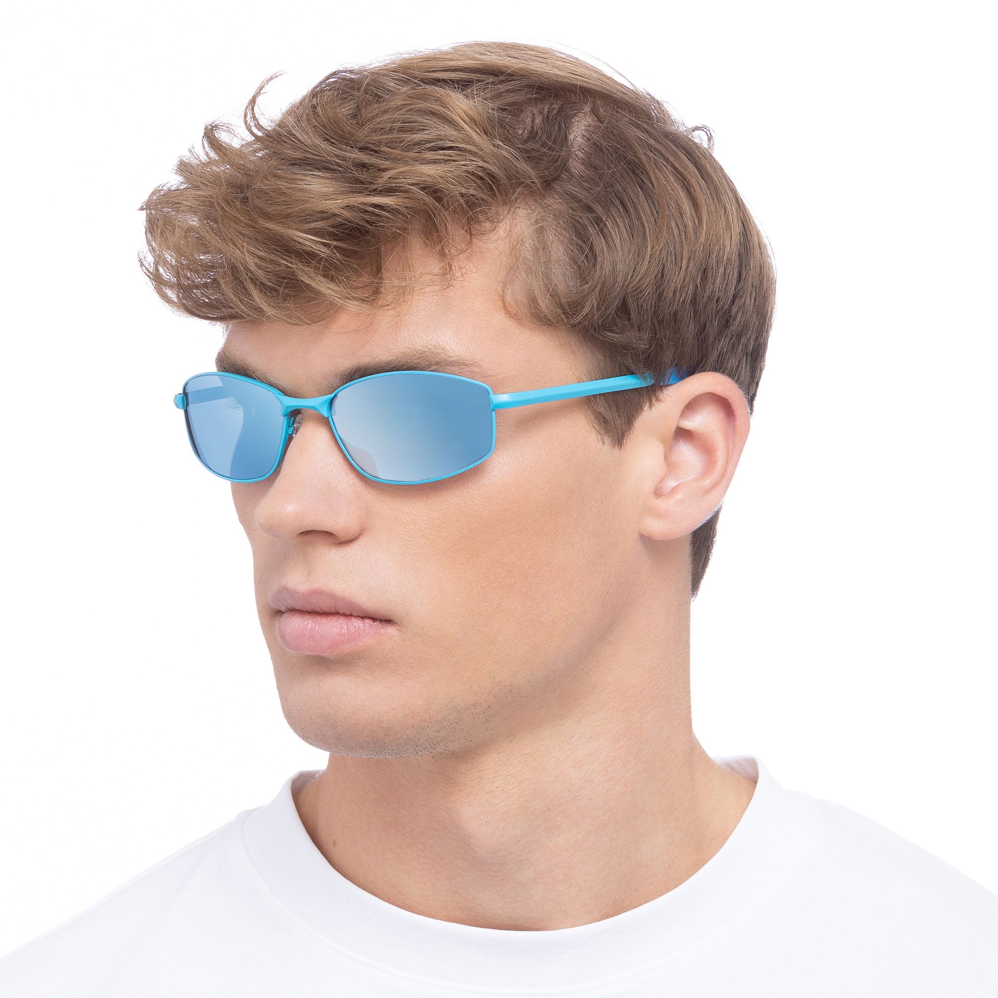 Star Beam Matte Cyan Uni-Sex Wrap Sunglasses | Le Specs
