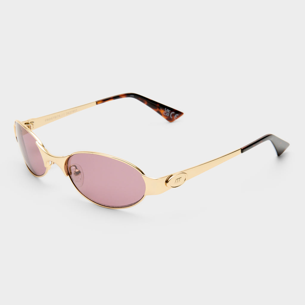 Frostbite Bright Gold Uni-Sex Oval Sunglasses | Le Specs