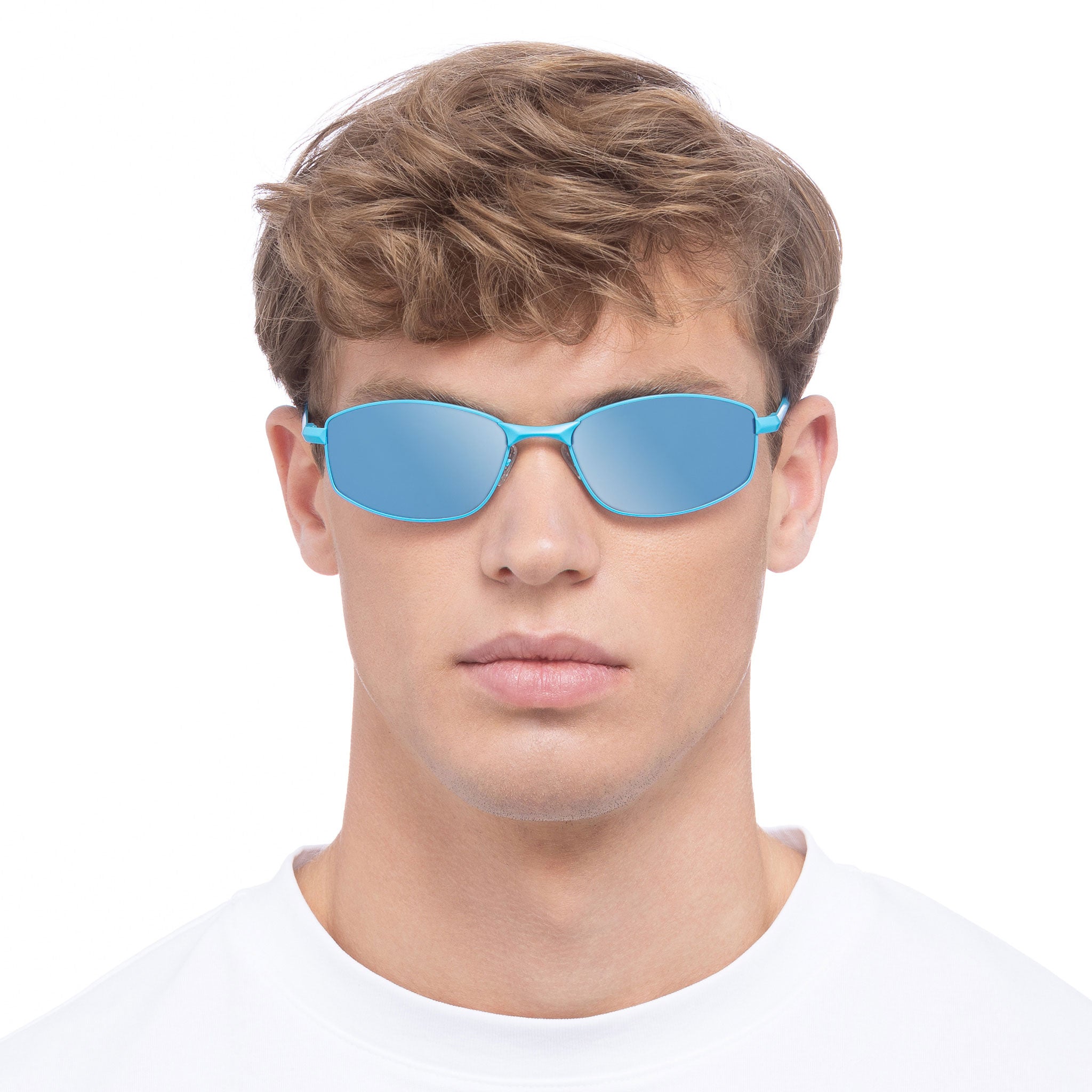 Star Beam Matte Cyan Uni-Sex Wrap Sunglasses | Le Specs