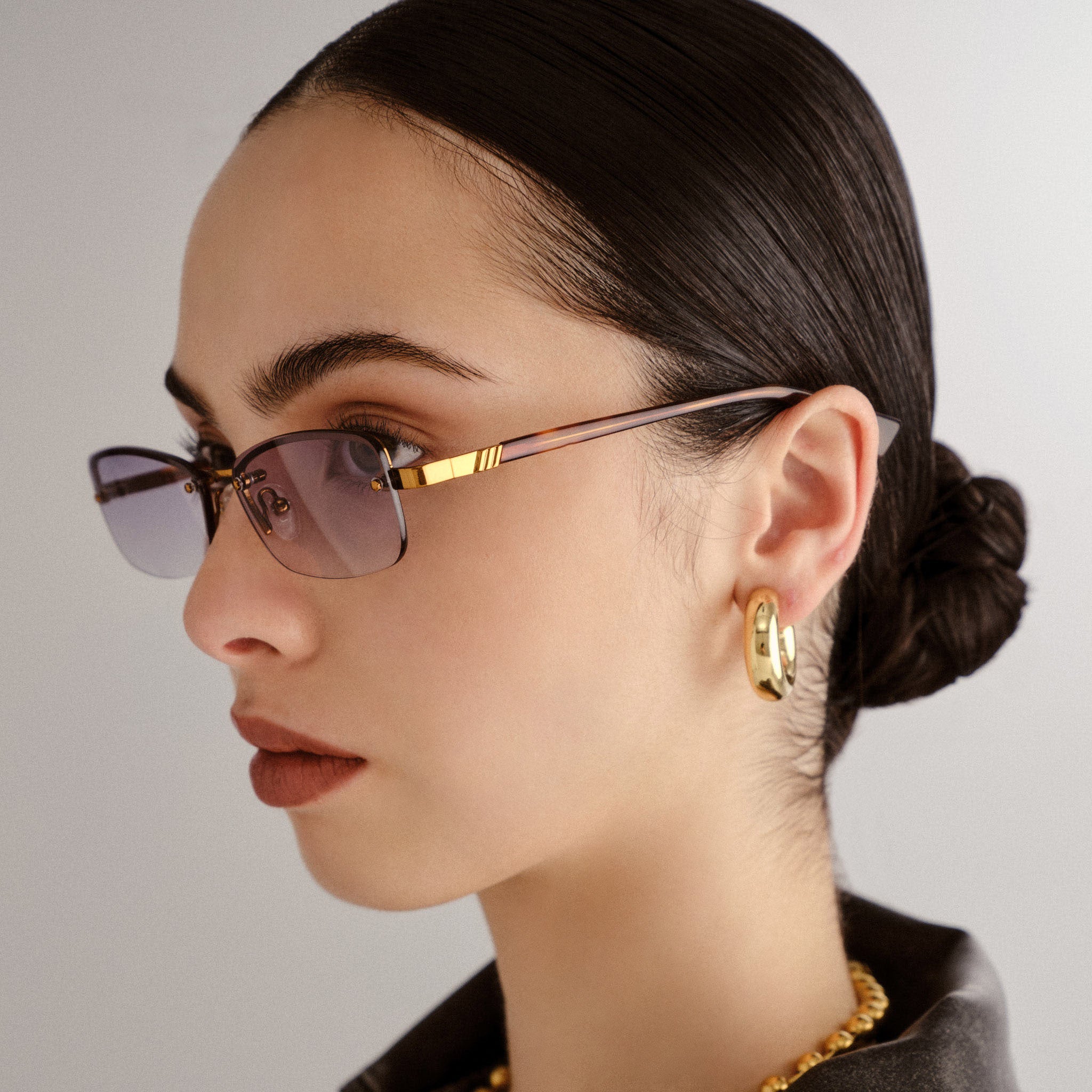 Enigmatic Antique Gold Dark Tort Female Rectangle Sunglasses | Le Specs